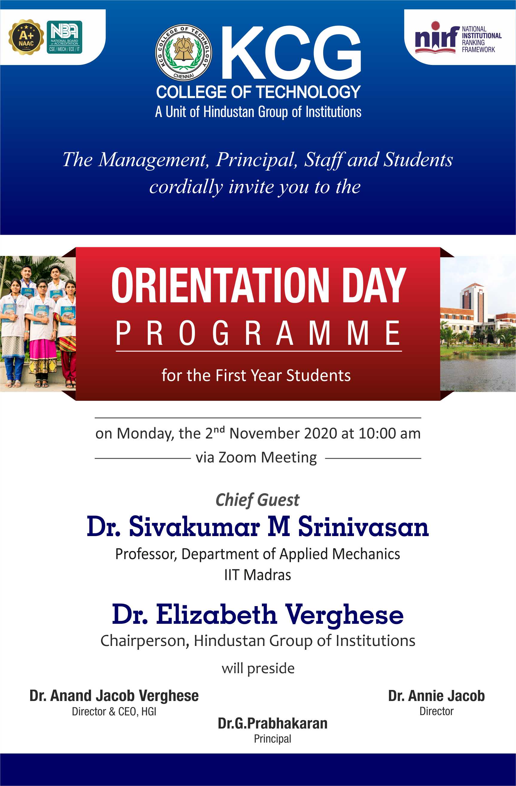 Orientation Day Programme for First Year Students – KCG College of ...